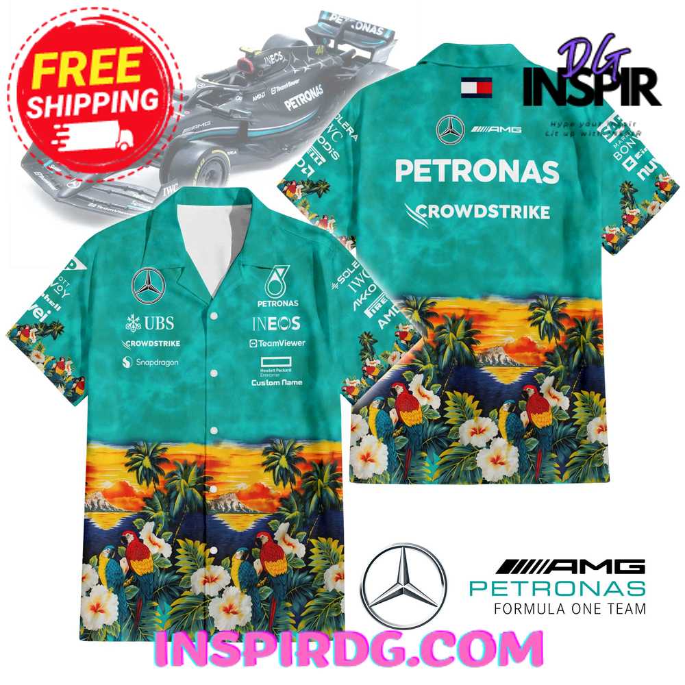Mercedes AMG Petronas Crowdstrike Hawaiian Shirt - InspirDG