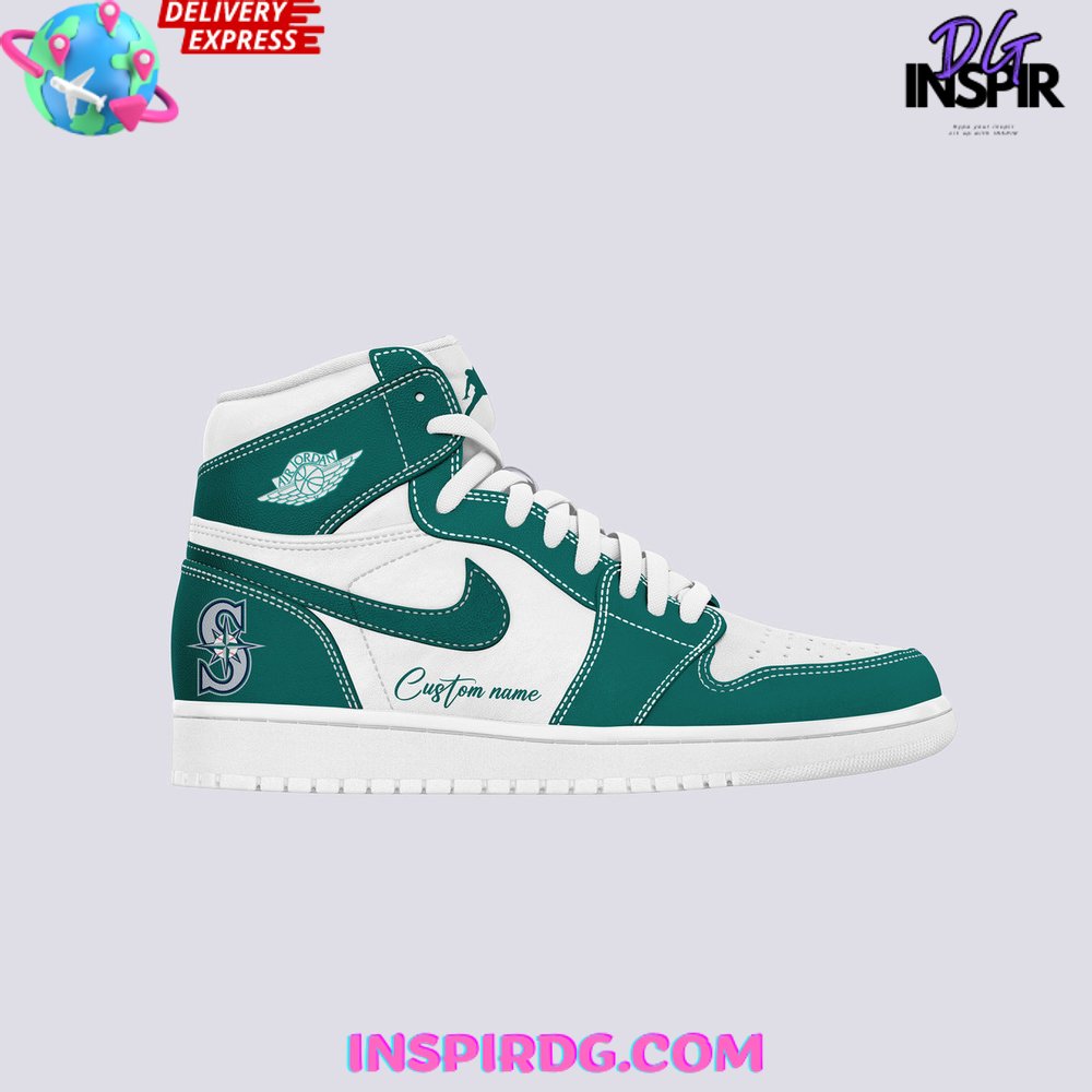 Seattle Mariners Custom Name Nike Air Jordan 1 Shoes - InspirDG